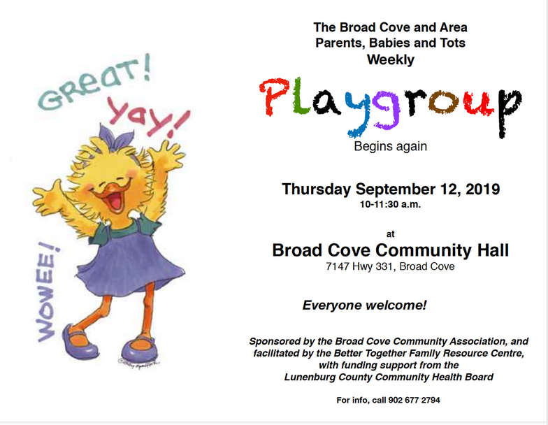 Parents, Babies and Tots Weekly Playgroup – Broad Cove Hall